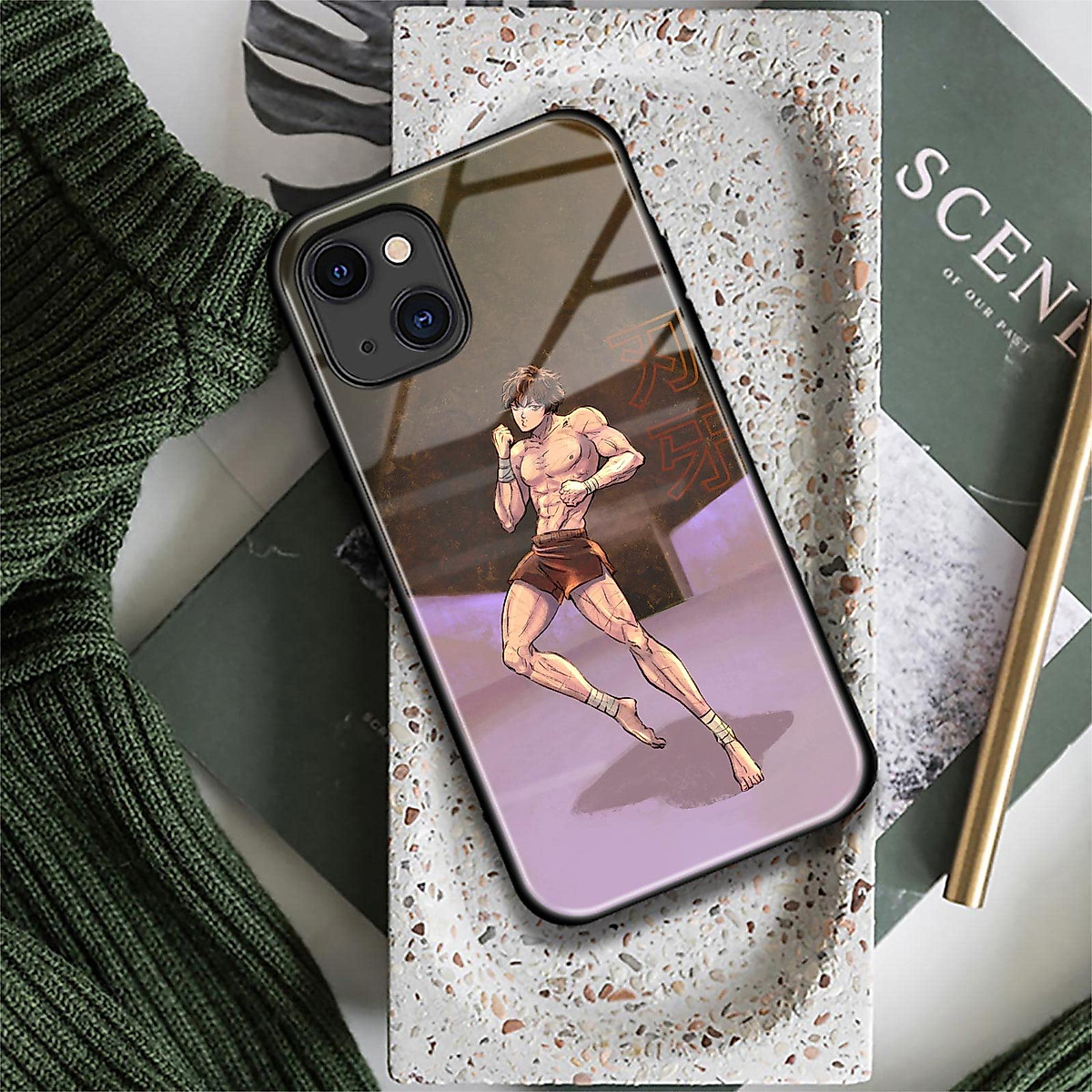 HEMINJYJEF Japanese Anime Anti-Drop Shell Cover Manga Pattern Non-Slip Glossy Glass Cell Phone Protective Case (for iPhone 11 Pro Max,Baki Hanma)