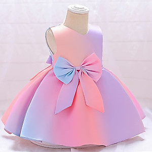 NSSMWTTC Baby Girls Easter Backless Dresses Bowknot Toddler Kid Color Gradient Ruffles Christmas Formal Dress Tutu Frocks (Pink,80)