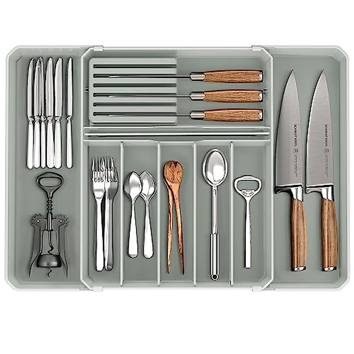 fifame Silverware Drawer Organizer, Expandable Kitchen Utensil Organizer, Larger Capacity Flatware and Cutlery Tray, Multi-Purpose Drawer Storage for Kitchen, Dressing Table, Office, Bathroom, (Grey)