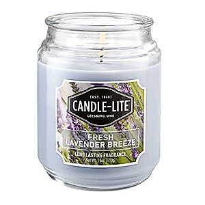 Candle-lite Scented Candles, Fresh Lavender Breeze Fragrance, One 18 oz. Single-Wick Aromatherapy Candle with 110 Hours of Burn Time, Light Purple Color