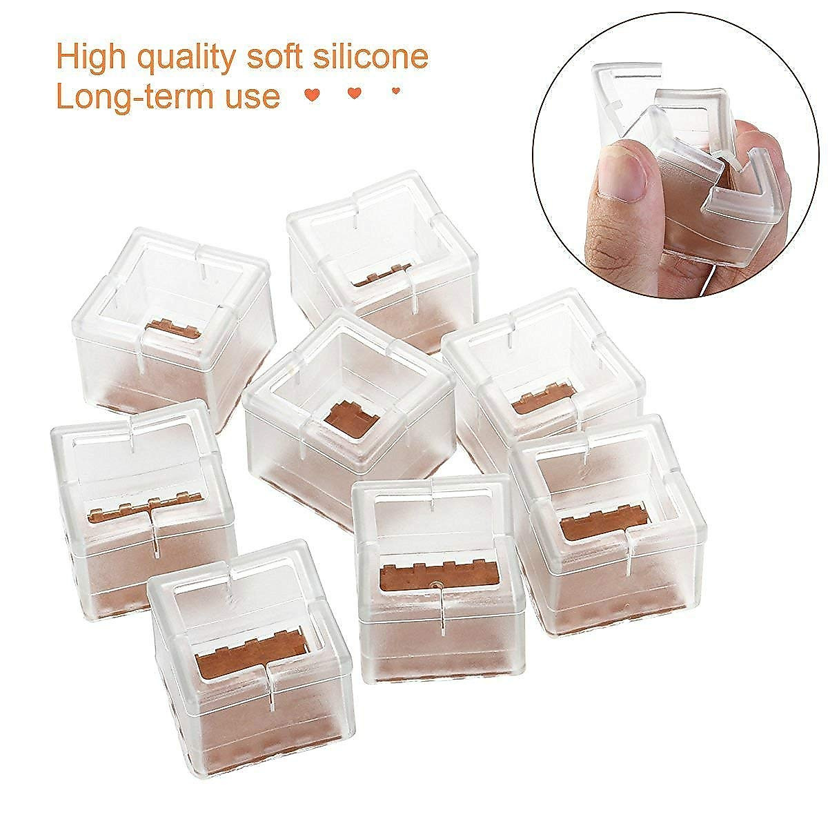 TEKEFT Chair Leg Wood Floor Protectors Flexible Silicone Square 1-1/8" to 1-3/8" Clear (24 pack）