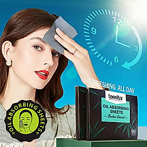 1200 Sheets Natural Blotting Paper for Oily Skin with Bamboo Charcoal, Oil Blotting Sheets for Face, Makeup Blotting Paper, 3 7/8" and 2.75"