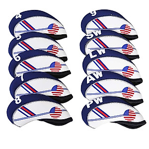 Dark Horse Golf White & Blue US Flag Neoprene Golf Club Head Cover Wedge Iron Protective Headcover For Titleist, Callaway, Ping, Taylormade, Cobra, Nike, Etc.