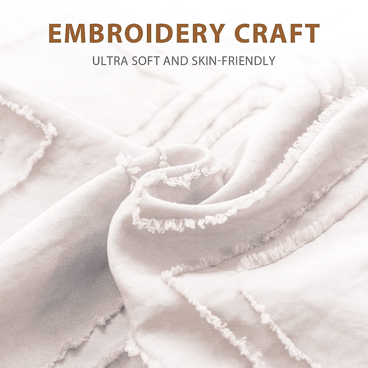 MUXHOMO Duvet Cover Queen Size - Beige Tufted Duvet Cover Set, Ultra Soft Boho Texture Bedding Set of 3 Pieces (1 Comforter Cover + 2 Pillowcases) with Double-Zipper Closure