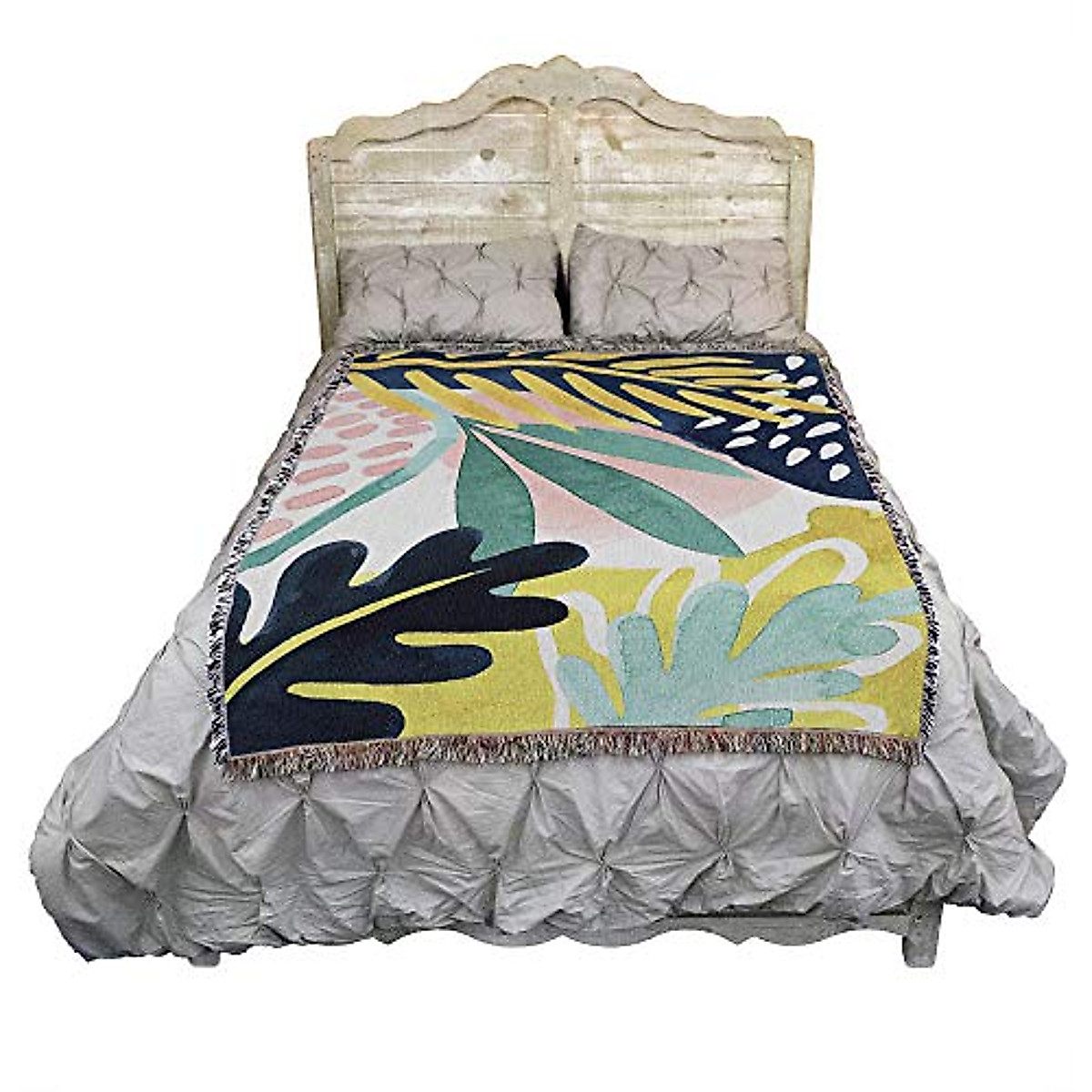 Pure Country Weavers Leaves Blanket Tropical Salve - Grace Popp - Garden Patterns Gift Tapestry Throw Woven from Cotton - Made in The USA (72x54)