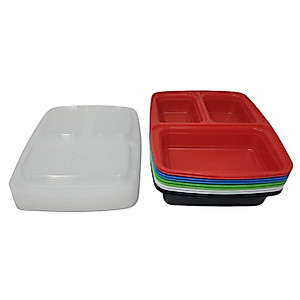 (10 Pack) 3 Section Plate Meal Prep Containers with Lids