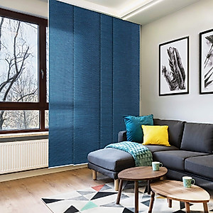 GoDear Design Adjustable Vertical Blinds for Sliding Glass Doors 45.8"- 86" W x 96" H, Extendable Sliding Panel Track Blinds for Windows, Blue Shimmering Trimmable Fabric Panels, Semi-Sheer, Sapphire