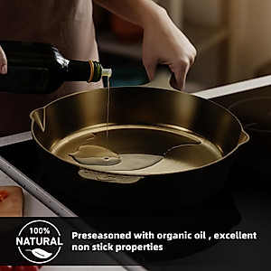 iLiving Seasoned Modern Heirloom Mirror Polished Cast Iron Skillet Pan 12" (2.7" Wall Height/3.7 L)