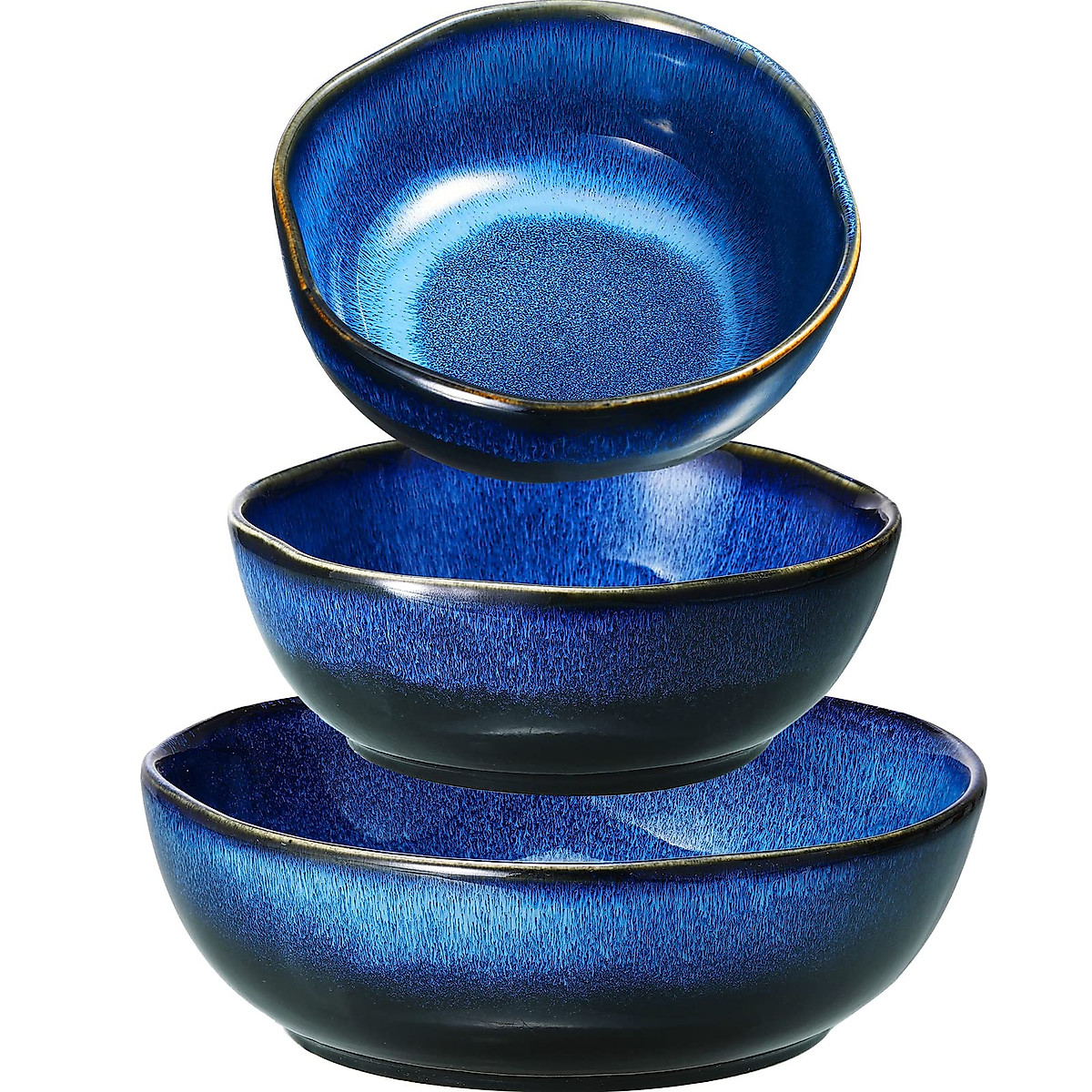 3 Pieces Ceramic Salad Bowls Ramen Bowls Blue Mixing Bowls Porcelain Serving Bowls Ceramic Microwave and Dishwasher Safe for Soup Pasta Noodles Salad Nesting Bowls, 13 Oz 27 Oz 47 Oz
