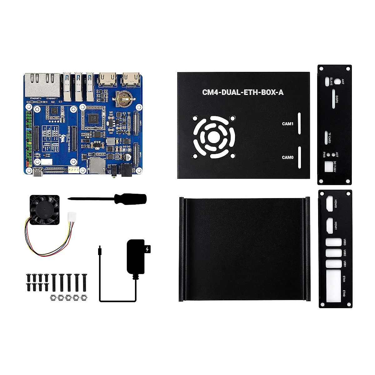 waveshare Dual Gigabit Ethernet Mini-Computer Based on Raspberry Pi Compute Module 4 (NOT Included), CM4 Dual ETH Base Inside, Metal Case, with Cooling Fan, Fast and Easy to Build a CM4 Mini PC