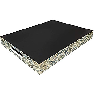 I-lan Creative Rectangular Mother of Pearl Shell Severing Tray Lacquer Wooden Decorative Tray Handmade Shell Serving Tray (35cm)