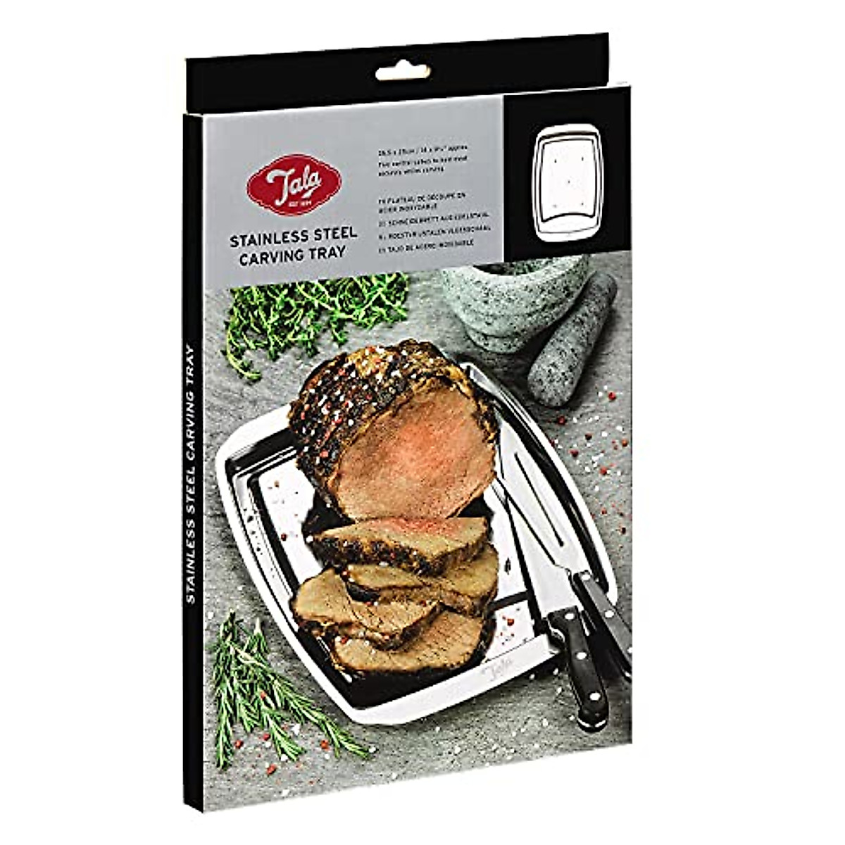 Tala Performance Stainless Steel Carving Tray, with 5 Spikes to Hold Meat Whilst Carving, 35.5cm x 25 cm