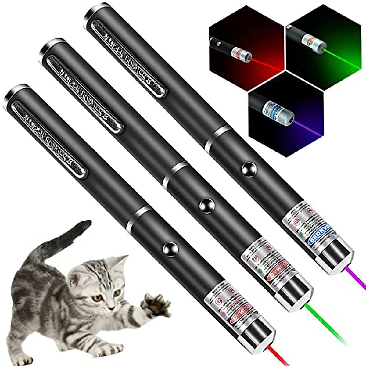 MEUSNO Laser Pointer, Laser Pointer Cat Toys for Indoor Cats, 3 Pack Laser Pointer Pen for Cats Dogs Pet Laser Toy Indoor Interactive Chase Cat Toy Lazer Pointer Pen Tease Cat Laser Light 9343