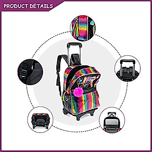 Oruiji Rolling Backpack for Girls Backpack with Wheels Kids Wheeled School Backpack for Girls 8-12 Students Bookbag Roller Luggage Suitcase