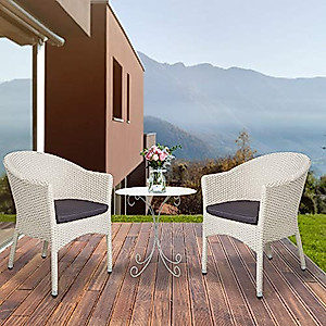 TRY & DO Patio Wicker Chair with Armrest Outdoor Rattan Dining Chair with Seat Cushion Garden Furniture for Garden, Balcony, Lawn and Indoors-1 Pack (White)