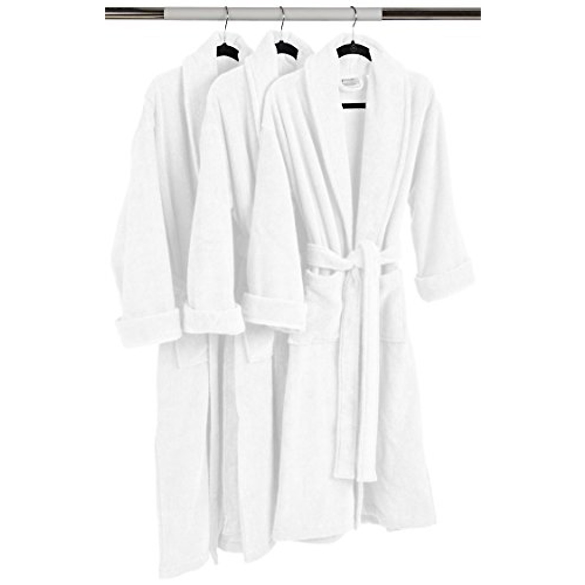 Amazon Brand – Pinzon Unisex Terry Bathrobe 100% Cotton, White, Medium / Large