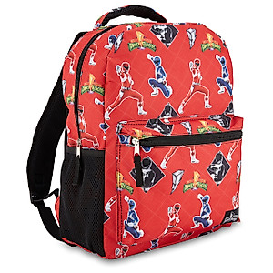Power Rangers Classic Allover Backpack - Red, Pink, Black, Green Yellow and Green Ranger - Official Power Rangers School Bookbag (Red)