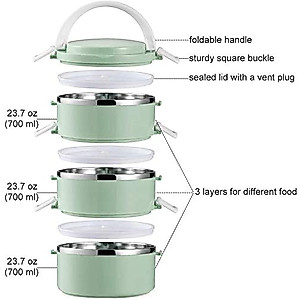 Bento Stackable Lunch Box Stainless Steel Thermal Compartment Multi-layered Leakproof Lunch Containers Insulated Bento Box, Thermal Compartment Lunch/Snack Box 3 tier Green