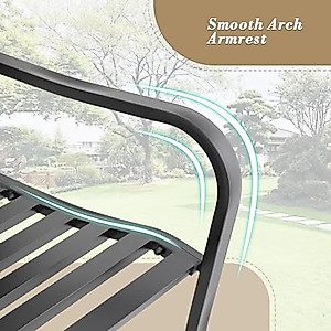 Athena Collection 50" Garden Bench Outdoor Patio Bench with Backrest, Cast Iron Metal Frame Porch Bench Park Farmhouse Bench Weatherproof Furniture for Backyard Lawn Garden Entryway, Black