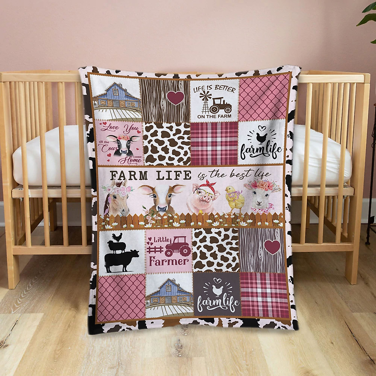 MUCHNEE New Baby Blankets for Girls, Farm Animals Baby Blankets for Kids, Newborn Baby Parents Gift, Baby Girl Blanket 40x30in, Cute Cow Blanket for Nursery Décor, Baby Birthday Gifts