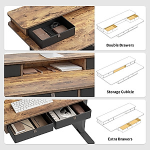 FEZIBO Height Adjustable Desk with 4 Drawers Storage and 3-Drawer Mobile File Cabinet
