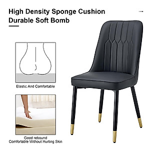 Dvasovio Dining Chairs Set of 4 with Pu Artificial Leather Backrest Cushions and Black Metal Legs, Suitable for Restaurants, Kitchens, and Dining Room. (Black+Pu Leather)