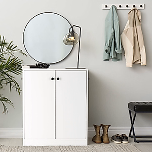 Giantex 2 Door Storage Base Cabinet - Freestanding Floor Cabinet with 3-Tier Shelf, Non-Slip Foot Pads, Kitchen Cupboard Storage Organizer for Living Room, Hallway, Entryway, Office (White)