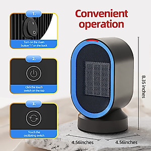 Portable Space Heater, Oscillating Desk Heater for Indoor Use，Electric PTC Ceramic Heaters with Tip-Over, Overheating Protection for Office, Bedroom, Home