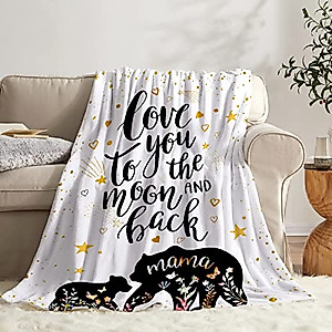 Todeyya Mama Bear Love You Moon and Back Blanket - ​Super Soft Flannel Fleece Blanket, Lightweight Microfiber Cozy Plush Blanket for Couch Sofa Gifts L 80x60 in for Adults