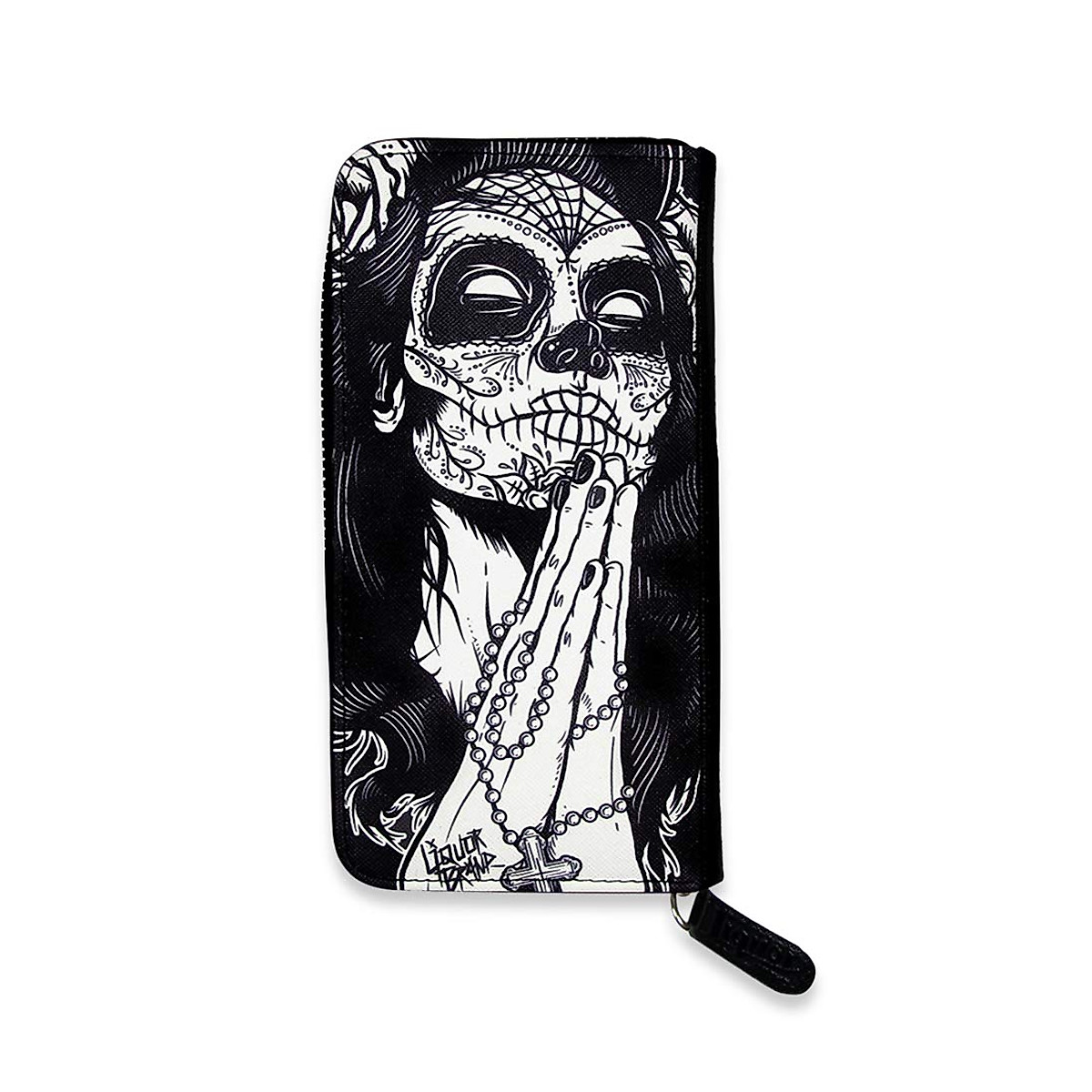 Liquorbrand Gypsy Rose Women's Zip Around Clutch Wallet | Day of the Dead Goth Gothic Rockabilly Dia De Los Muertos Sugar Skull Print