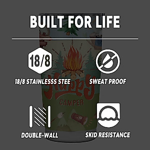 Delsakhula Happy Camper Tumbler - Insulated Stainless Steel Travel Mug With Lid - 20 OZ Gift for Women Men - Birthday Coffee Cup
