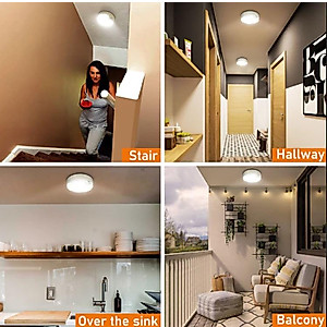 TOOWELL Motion Sensor Ceiling Light Battery Operated Indoor/Outdoor LED Ceiling Lights for Closet Hallway Pantry Laundry Stairs Garage Bathroom Shower Porch Shed Wall 400LM Motion Activated Light