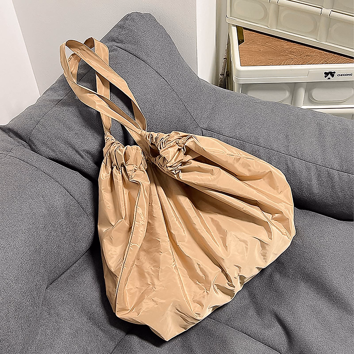 NKTDWO Foldable Shopping Bag for Groceries, Large Capacity Portable Tote Bag for Travel Waterproof Reusable Bags with Handles for Supermarket Picnic Beach (Brown)