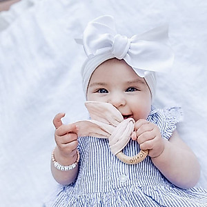 Ali+Oli Crinkle Bunny Ears Wooden Teethers for Babies (Pink) Bunny Ear Teething Ring, Wooden Toys for Babies, Gender Neutral Baby Gift, Teething Toys for Babies, Newborn Animal Teether Toys