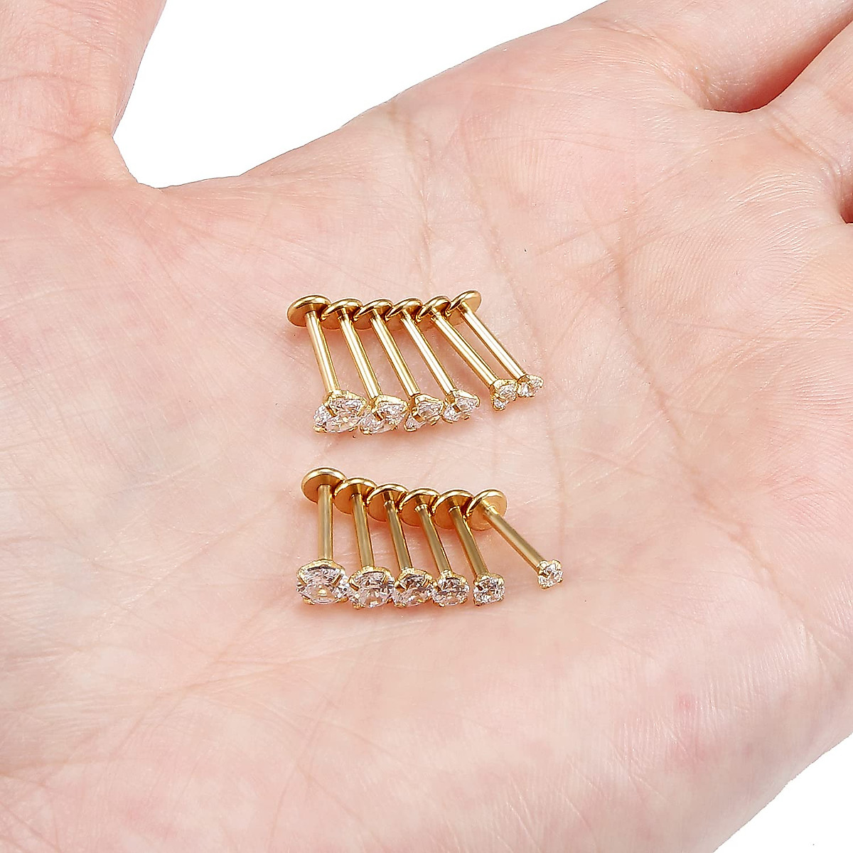 Vsnnsns 16G Lip Rings Stainless Steel Labret Jewelry Monroe Lip Rings Nail Cartilage Tragus Helix Earrings Studs Piercing Jewelry Medusa Piercing Jewelry for Women Men 16 Gauge Earrings 8mm Gold