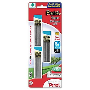 Pentel C27BPHB3K6 Super Hi-Polymer Lead Refills, 0.7mm, HB, Black 30/Tube, 3 Tubes/Pack, 90/PK (180)
