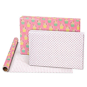 American Greetings 175 sq. ft. Reversible Wrapping Paper for Birthdays and All Occasions, Birthday Cupcakes (1 Roll, 30 in x 70 ft.)