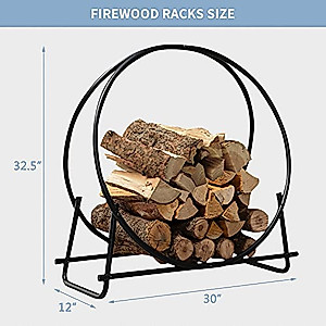 BESHINY 30 Inch Indoor/Outdoor Firewood Racks Tubular Steel Log Rack Hoop