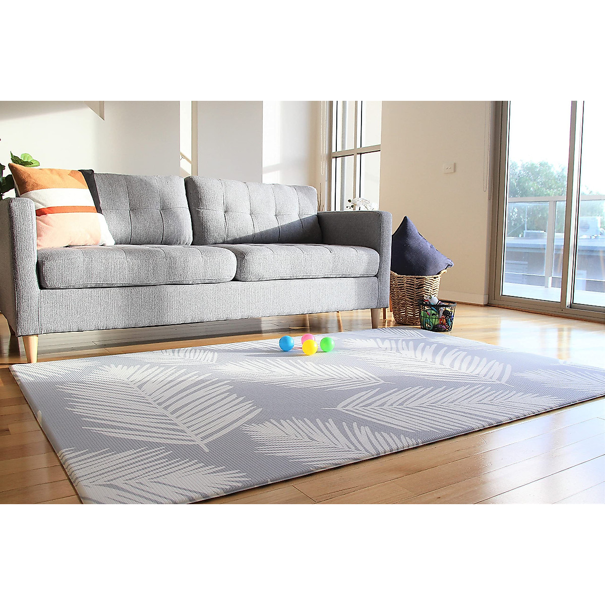 Stylish Reversible Foam Floor Mats – Soft Baby Play Mat for Playing, Tummy Time, Crawling Mat | Toddler, Kids playmat |Exercise Mat, Yoga Mat | Non-Toxic, Waterproof, Easy-to-Clean | Large Gray - Blue