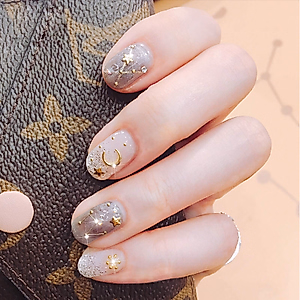 TOROKOM 12 Sheets Metallic Self-Adhesive Nail Stickers for Women, 3D Metallic Star Moon Leaf Line Nail Design Stickers Decals Manicure Fingernail Decorations Gift for Women Girls