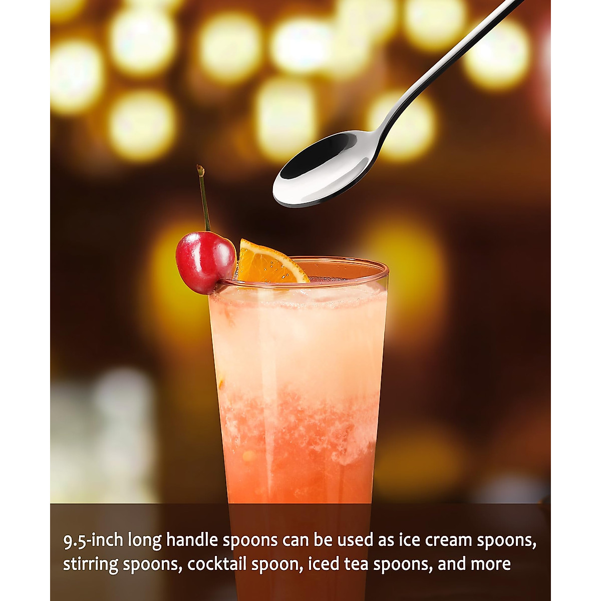 Lovingly Yours 9.5-Inch Long Handle Spoon, Ice Tea Spoons, Ice Cream Spoon, Long Coffee Spoons, Stainless Steel Stirring Spoons, Set of 4