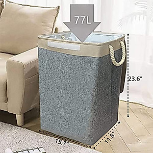 Laundry Basket with Lid & Inner Liner Bag Collapsible Stand Large Hamper for Bedroom Bathroom Dorm, Toys Clothing Organization 76L (Grey)