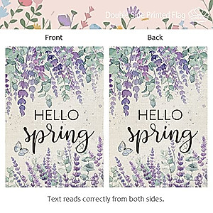 CROWNED BEAUTY Hello Spring Garden Flag Floral 12x18 Inch Double Sided for Outside Burlap Small Yard Holiday Decoration CF745-12