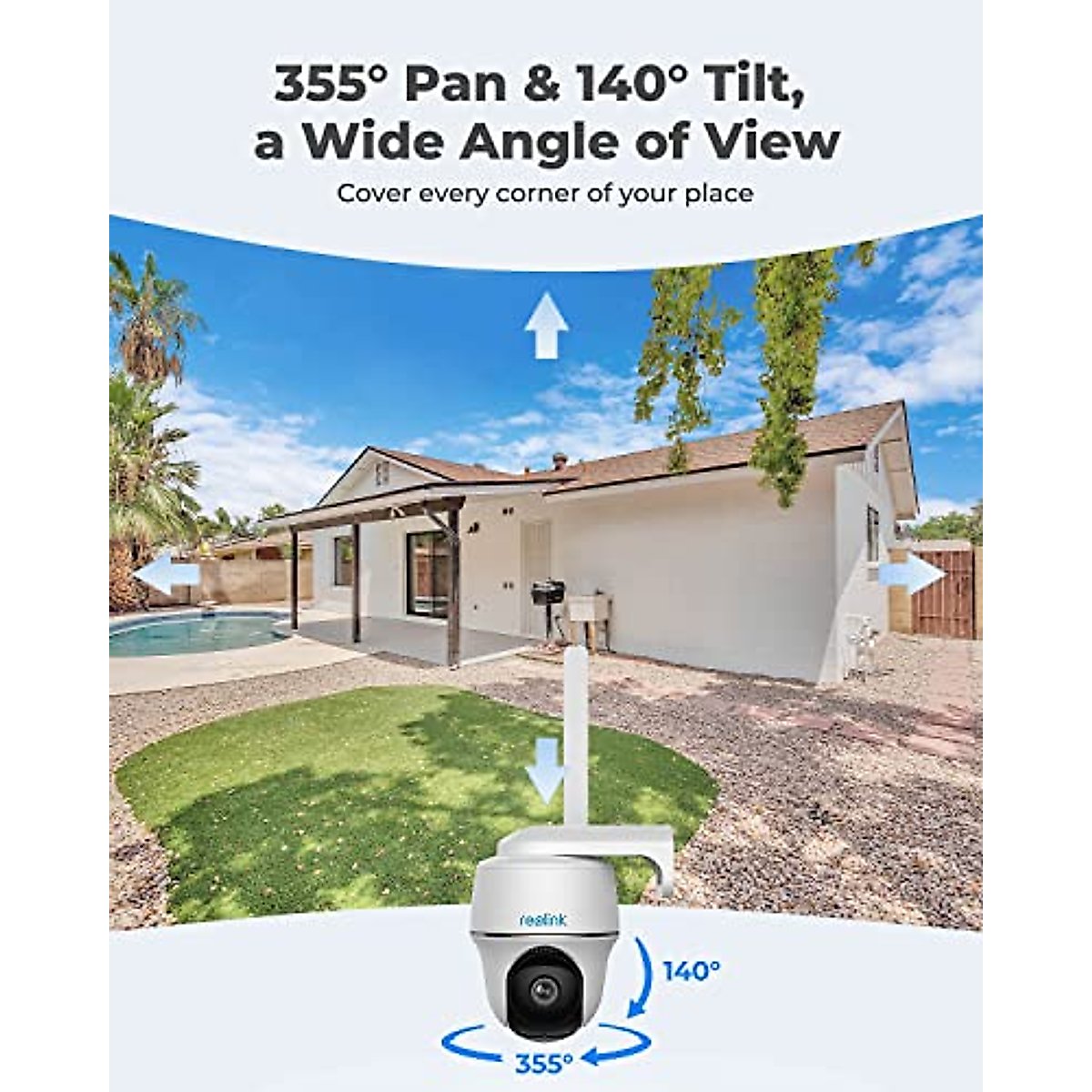REOLINK 4G LTE Cellular Security Camera Outdoor, Pan Tilt, Wireless Solar Powered, 2K HD Night Vision, 2-Way Talk, Smart Person/Vehicle Detection, No WiFi, Go PT Plus with Solar Panel -US Version