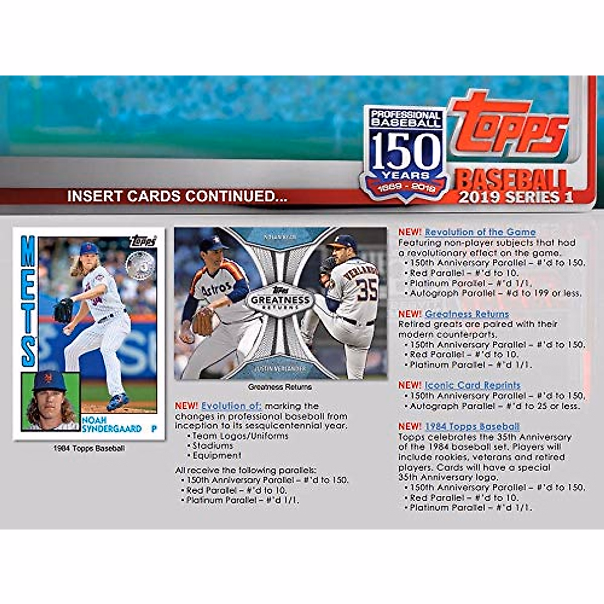 Hanger Box 2019 Topps Baseball Factory Sealed Series One with 67 Cards per Box Possible Autographs Rookies Game Used Relic Cards and More