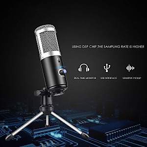 Tmtop Computer USB Microphone Laptop Condenser Recording External Microphone for Podcasting Video Chat Streaming Broadcast