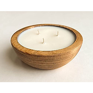 Bonneville Handmade Candles / 5 1/2" x 2" Hand Poured Wood Bowl Candle, 3 Wick/Dough Bowl Candle/Up to 25 Hour Burn Time / 100% Soy Wax/Scented Candle/Rustic Candle/Holiday (Unscented)