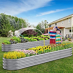 Mostmahes 2 PCS 10x2x1/8x4x1/6x6x1ft Outdoor Galvanized Raised Garden Bed for Flowers, 9 in 1 Adjustable Raised Planter Box, Backyard Metal Raised Garden Bed for Plant