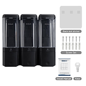 GlintGath Shower Dispenser 3 Chamber No Drill Wall Mounted Shampoo Conditioner Body Wash Dispenser, Large Capacity 1500ML, Black