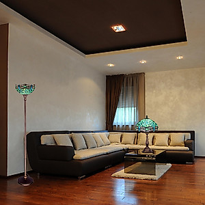 ZJART Tiffany Floor Lamp Torchiere Stained Glass Torch Lamp 12X12X67 Inch Antique Standing Corner Light (Green Dragonfly)